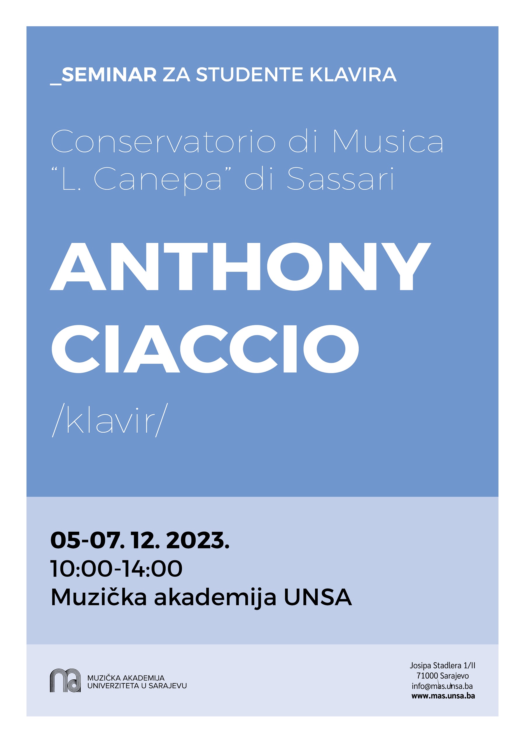 Anthony Ciaccio sa Conservatorio di Musica “L. Canepa” di Sassari na ...